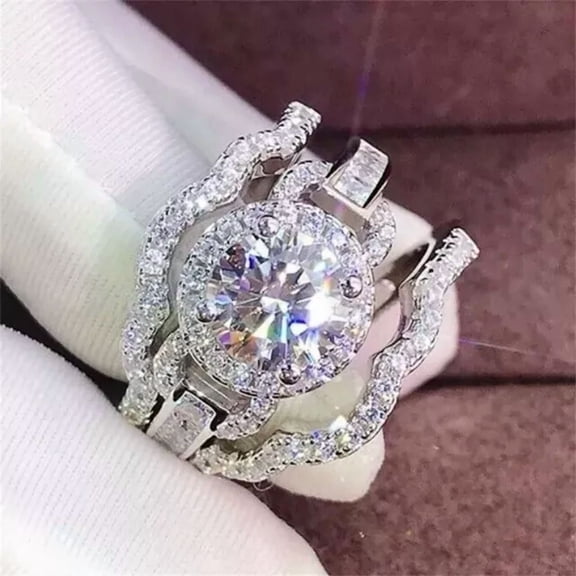 3.00Ct Round Cut Simulated Diamond Women's Engagement Trio Set Ring 14K ...