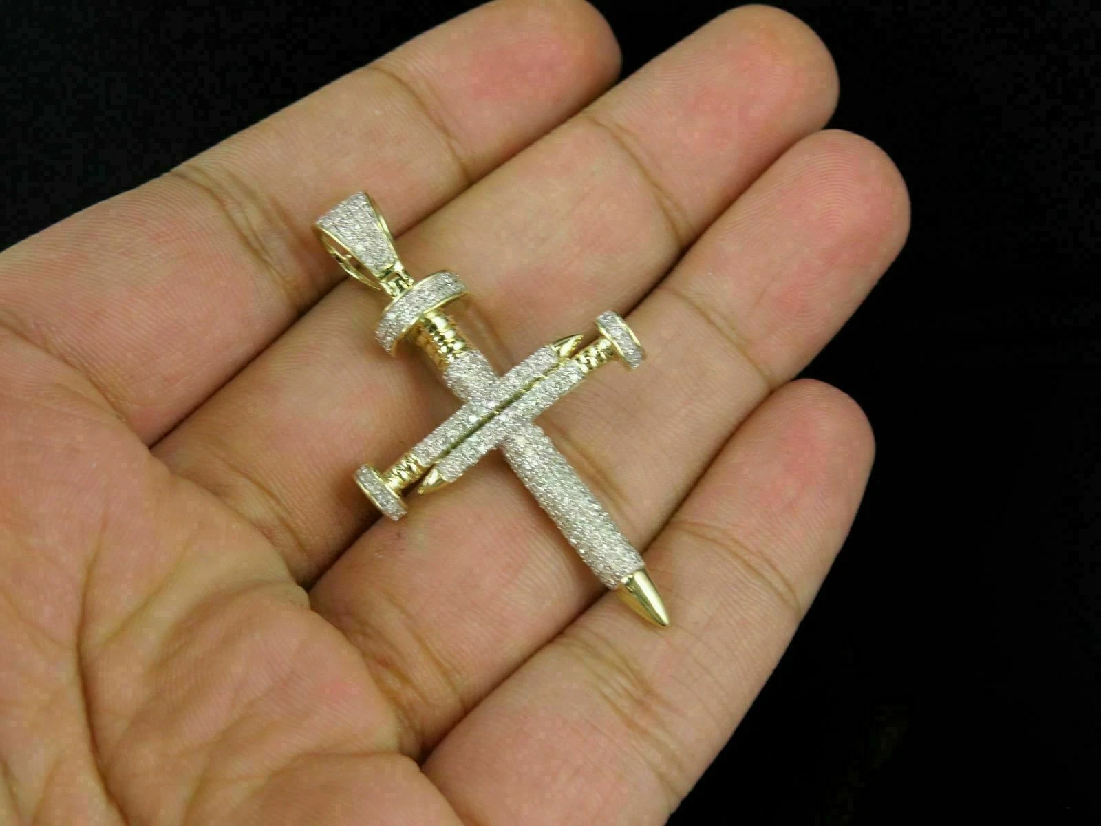 3Ct Round Lab Created Diamond Mens Cross Pendant 14K Yellow Gold Plated ...