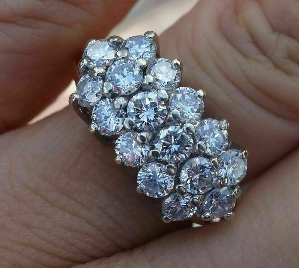 3Ct Round Lab Created Diamond Women's Cluster Band Ring 14K White Gold ...
