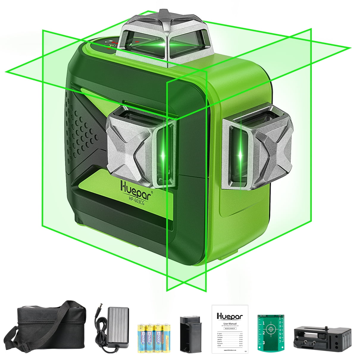 3D 12 Lines Cross Line Laser Level, 200Ft Green Beam 3 x 360° Self ...