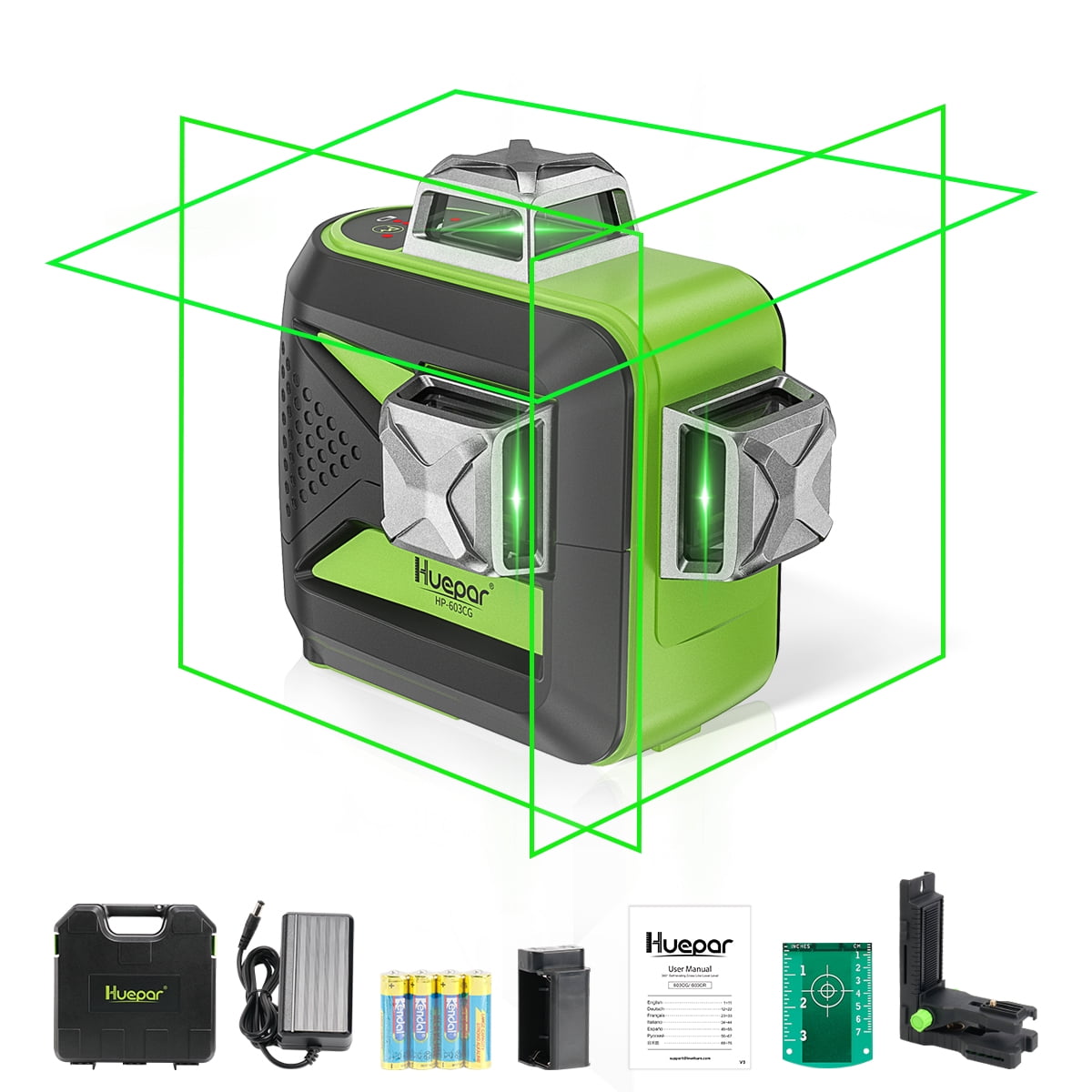 3D 12 Lines Cross Line Laser Level, 200Ft Green Beam 3 x 360° Self ...