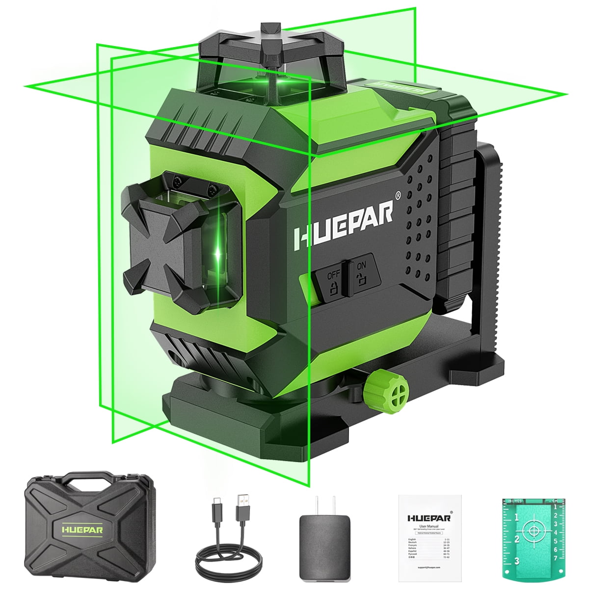3D 12 Lines Self-Leveling Laser Level, 197Ft Green 3 x 360° Cross Line ...