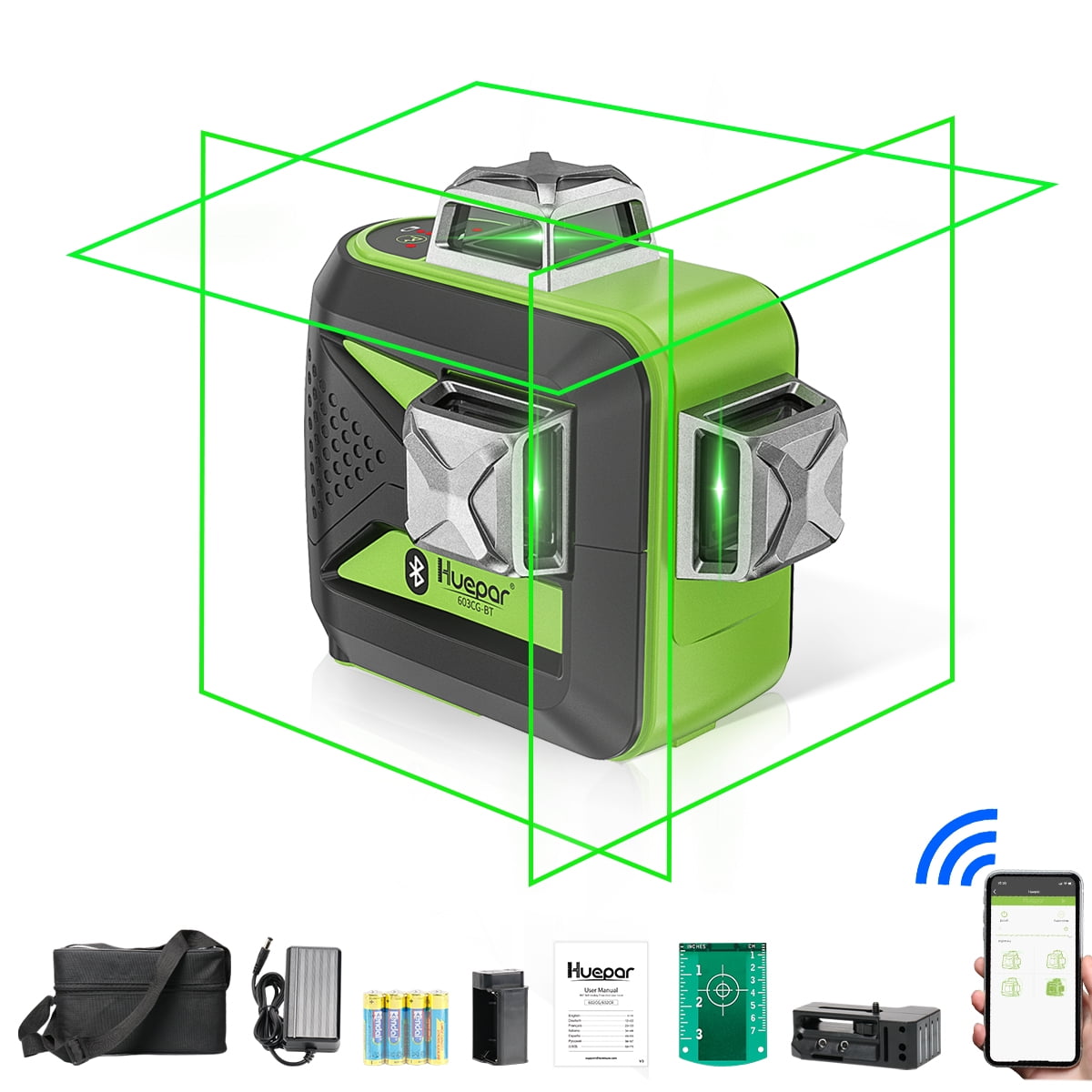 3D 12 Lines Self-Leveling Laser Level, 200Ft Green Beam 3 x 360 Cross ...