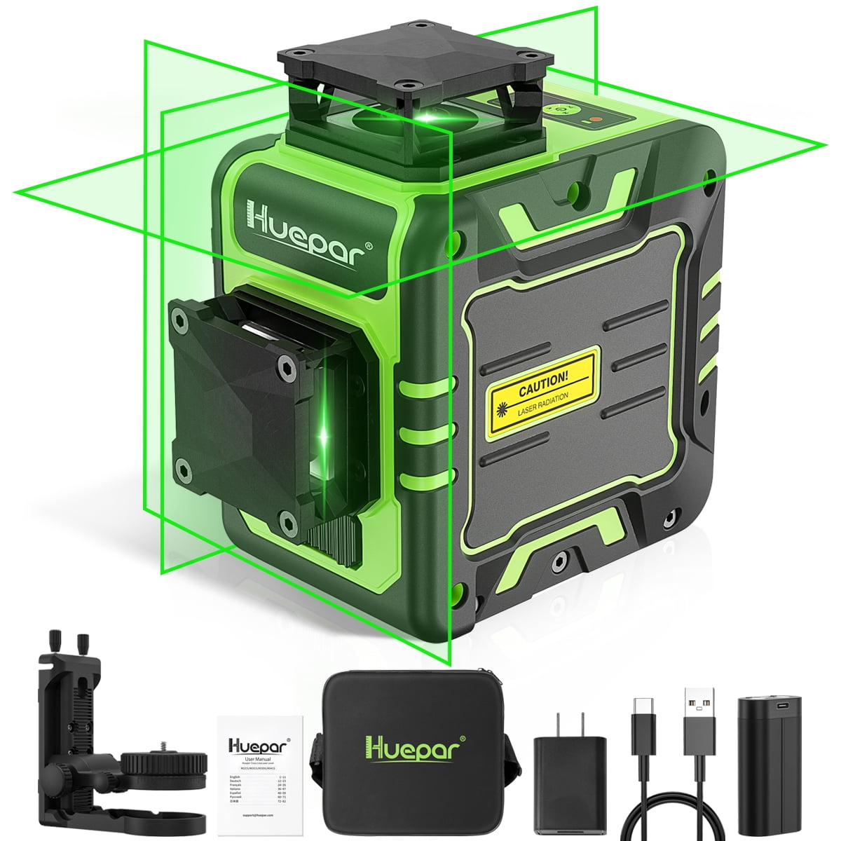 3D 12 Lines Self-Leveling Laser Level, Green Beam 3 x 360° Cross Line ...
