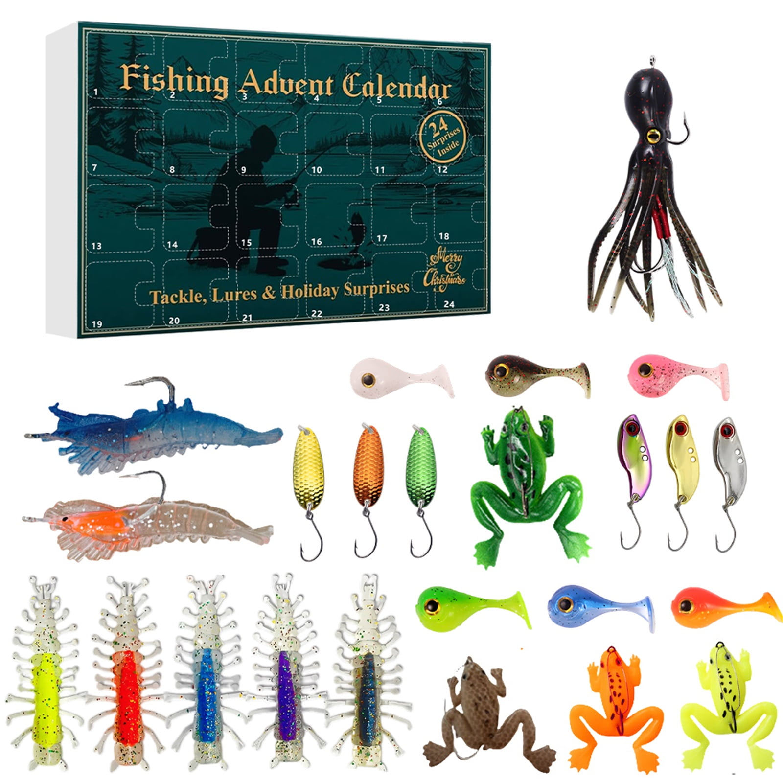 3D 24PCS Merry Christmas Advent Calendar Fishing Christmas Countdown ...