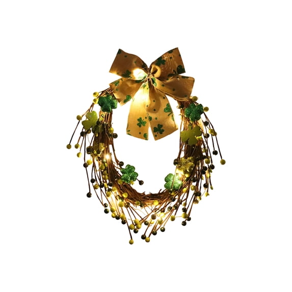 3D 36Cm Simulation Four-Leaf Bow Wreath, St. Patrick's Day Decoration ...