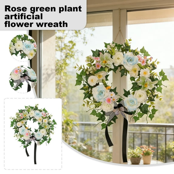 3D 45cm Artificial Rose Wreath Spring Summer Flower Wreath Artificial ...