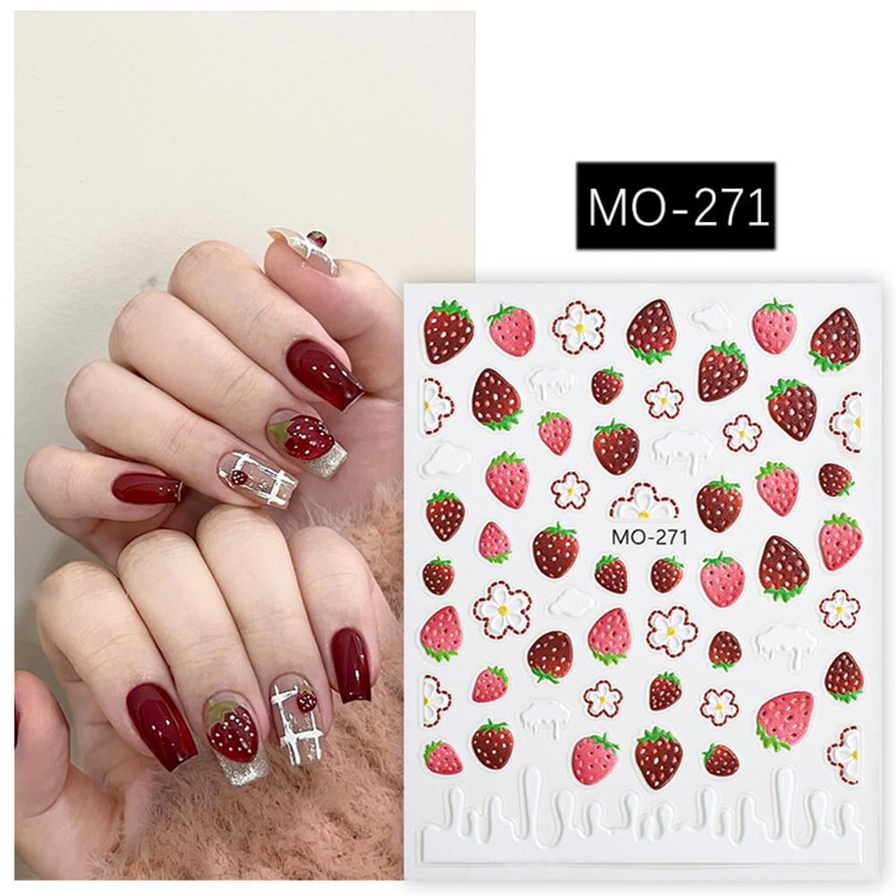 3D 5D Fruit Nail Stickers Embossed Strawberry Lemon Flower Sti Sell ...