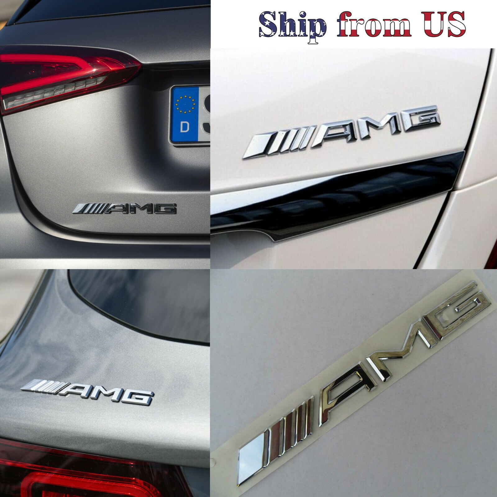 3D AMG Silver Badge Logo Back Trunk Decal Vehicle Emblem For Race ...