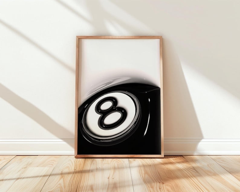 3D Abstract 8 Ball Art Print - Modern Retro Billiards Game Room Poster ...