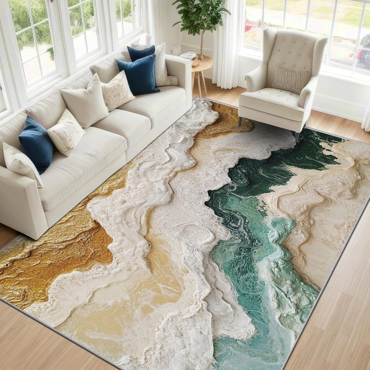 3D Abstract Area Rugs, Wavy Texture Landscape Carpet, Washable Non Slip ...