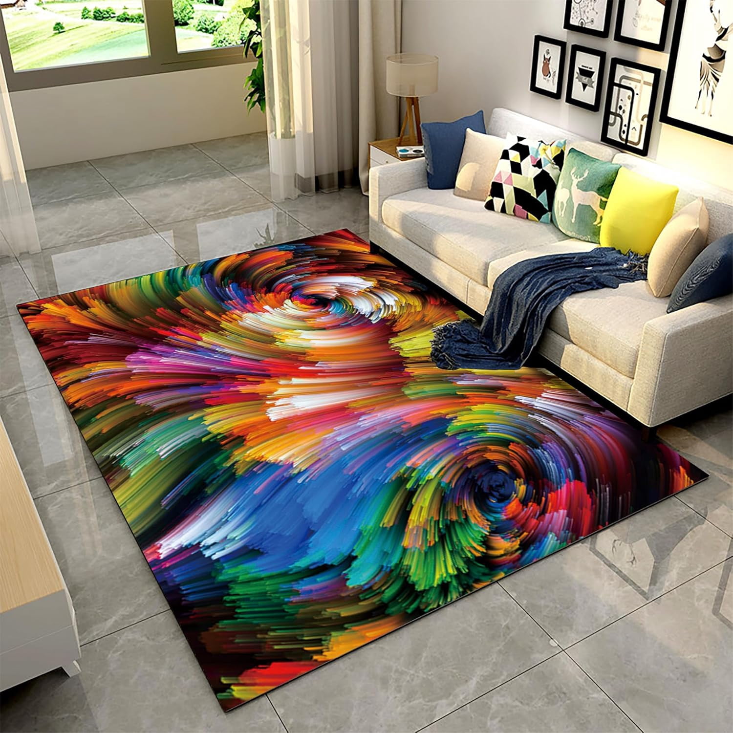 3D Abstract Art Area Rug, Multicolor Pattern Carpet, Washable Non Slip ...