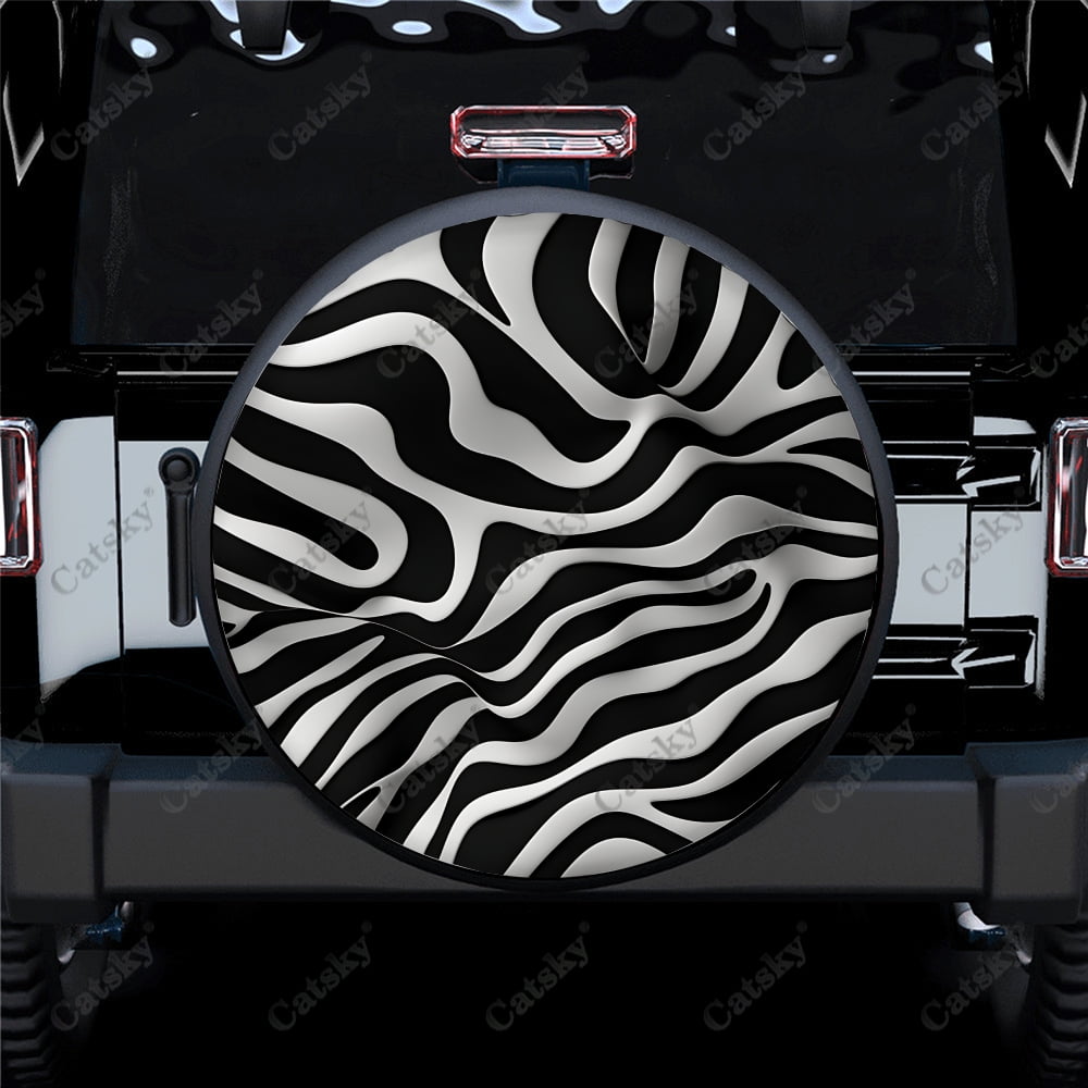 3D Abstract Black And White Polyester Universal Spare Wheel Tire Cover ...
