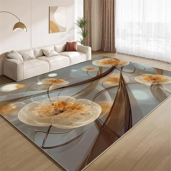 3D Abstract Floral Rug Modern Brown and Gold Rugs Soft Faux Wool ...