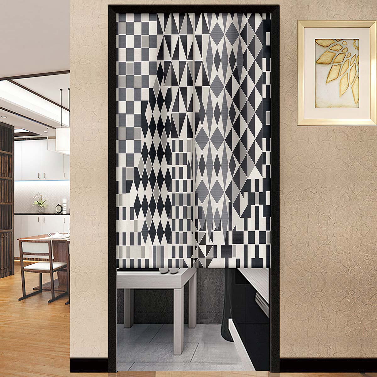 3D Abstract Geometric Door Curtain No Punching Partition Living Room ...