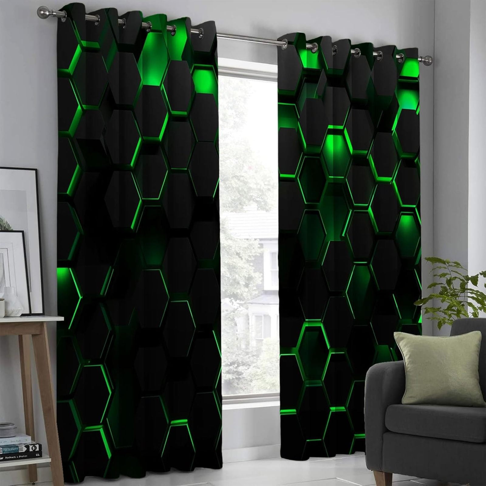 3D Abstract Honeycomb Blackout Curtains For Bedroom Living Room Emerald ...