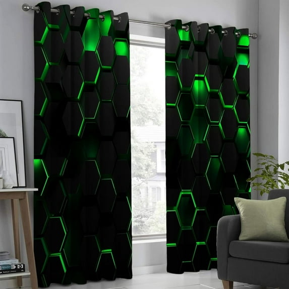 3D Abstract Honeycomb Blackout Curtains For Bedroom Living Room Emerald ...