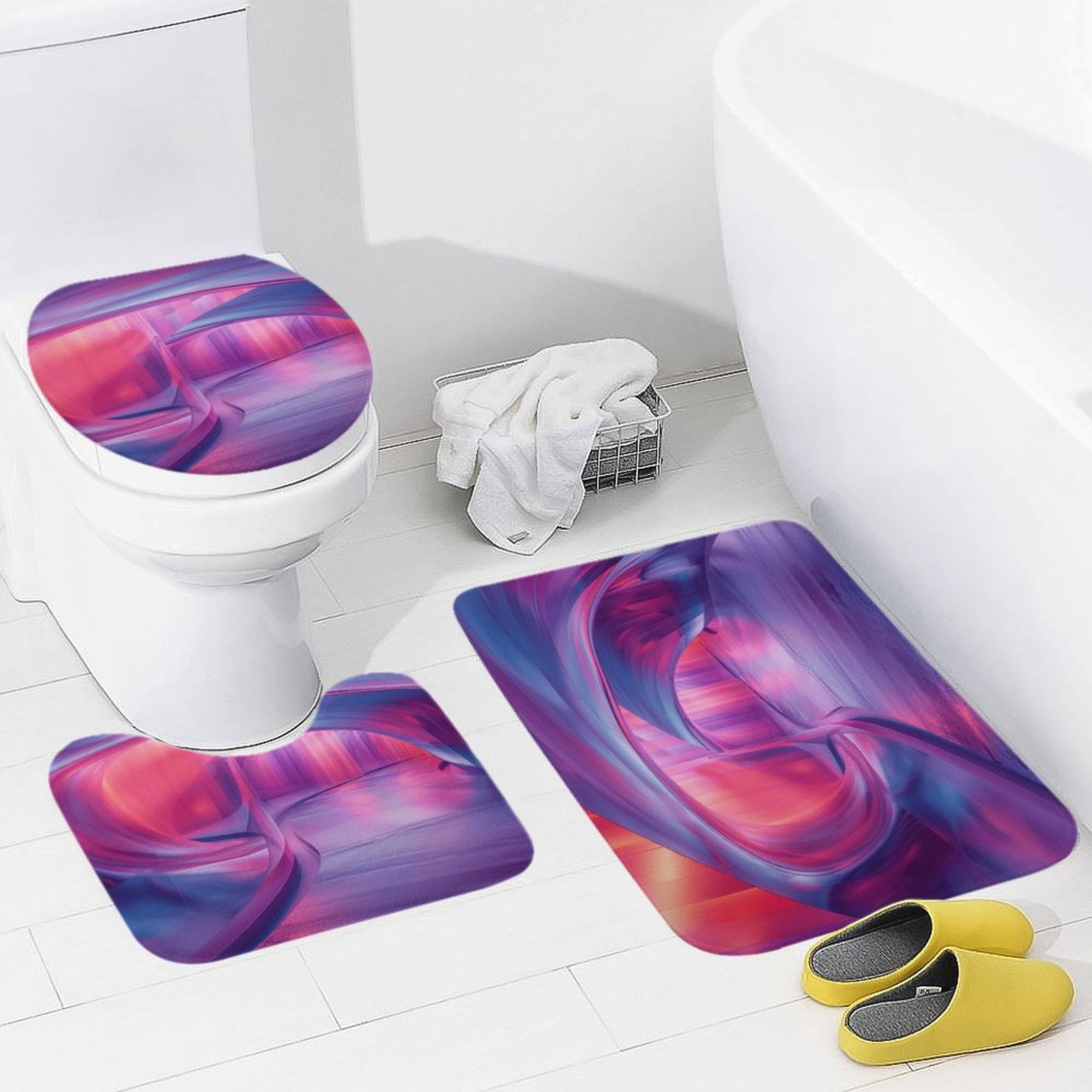 3D Abstract Lines 3 Pieces Bath Mats Set, Non-Slip Washable Cover Floor ...