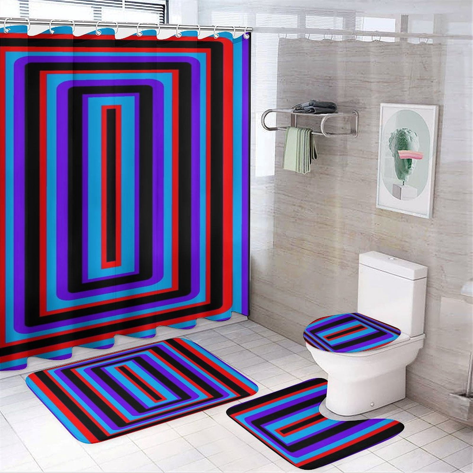 3D Abstract Lines 4Pcs Shower Curtain Set Shower Curtain Set with ...