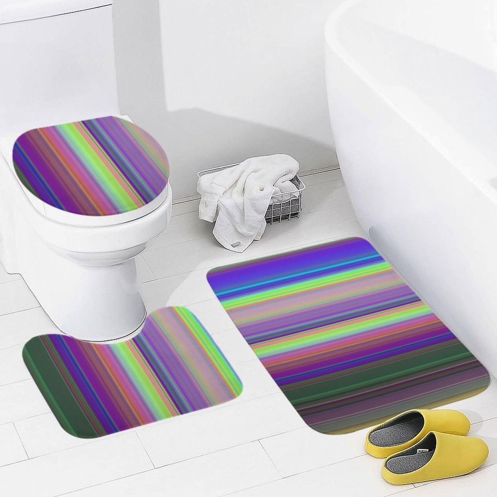 3D Abstract Lines Bathroom Mats Set 3-piece Bath Mats , Floor Rug ...