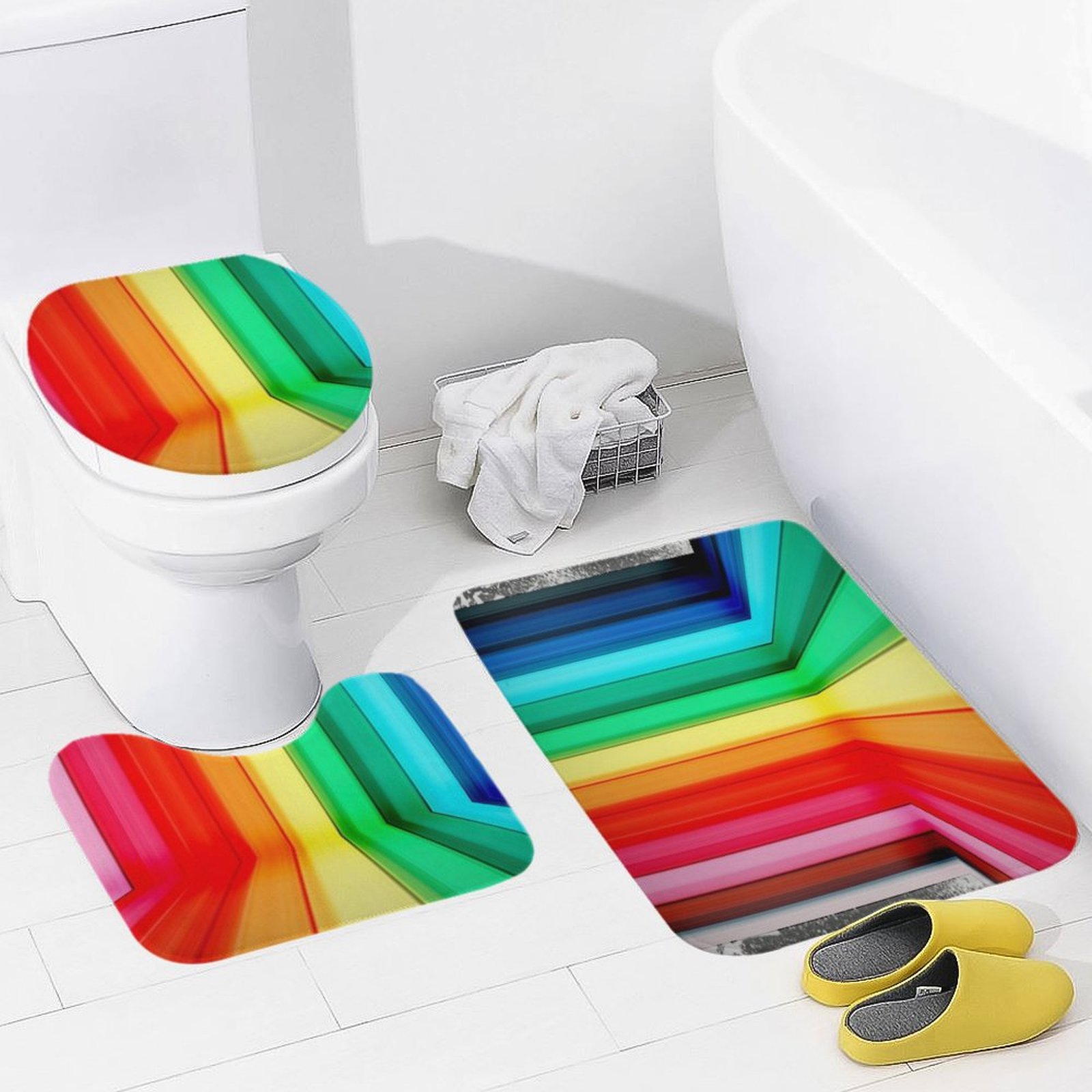 3D Abstract Lines Bathroom Mats Set 3-piece Bath Mats , Floor Rug ...