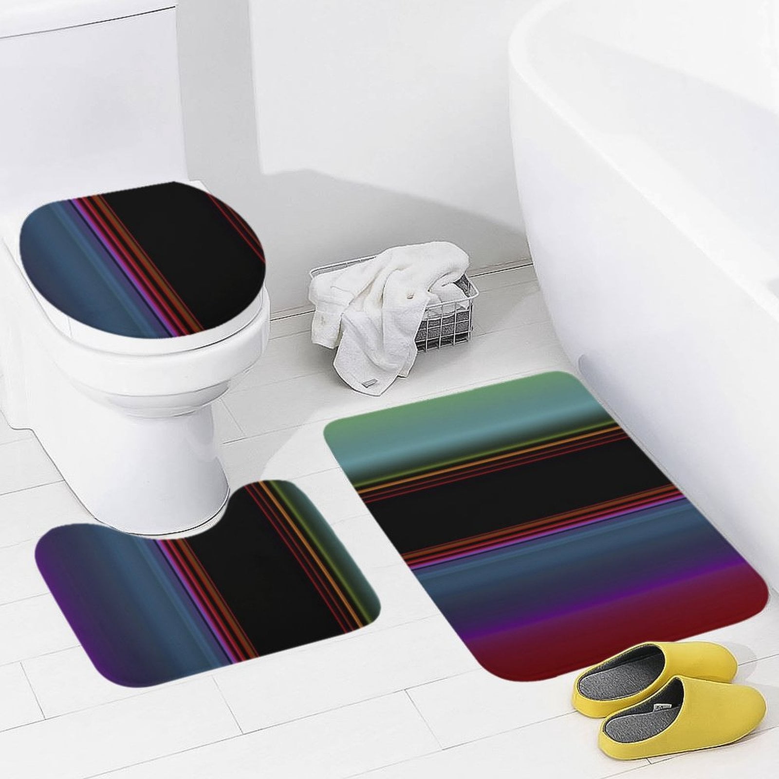 3D Abstract Lines Bathroom Mats Set 3-piece Bath Mats , Floor Rug ...