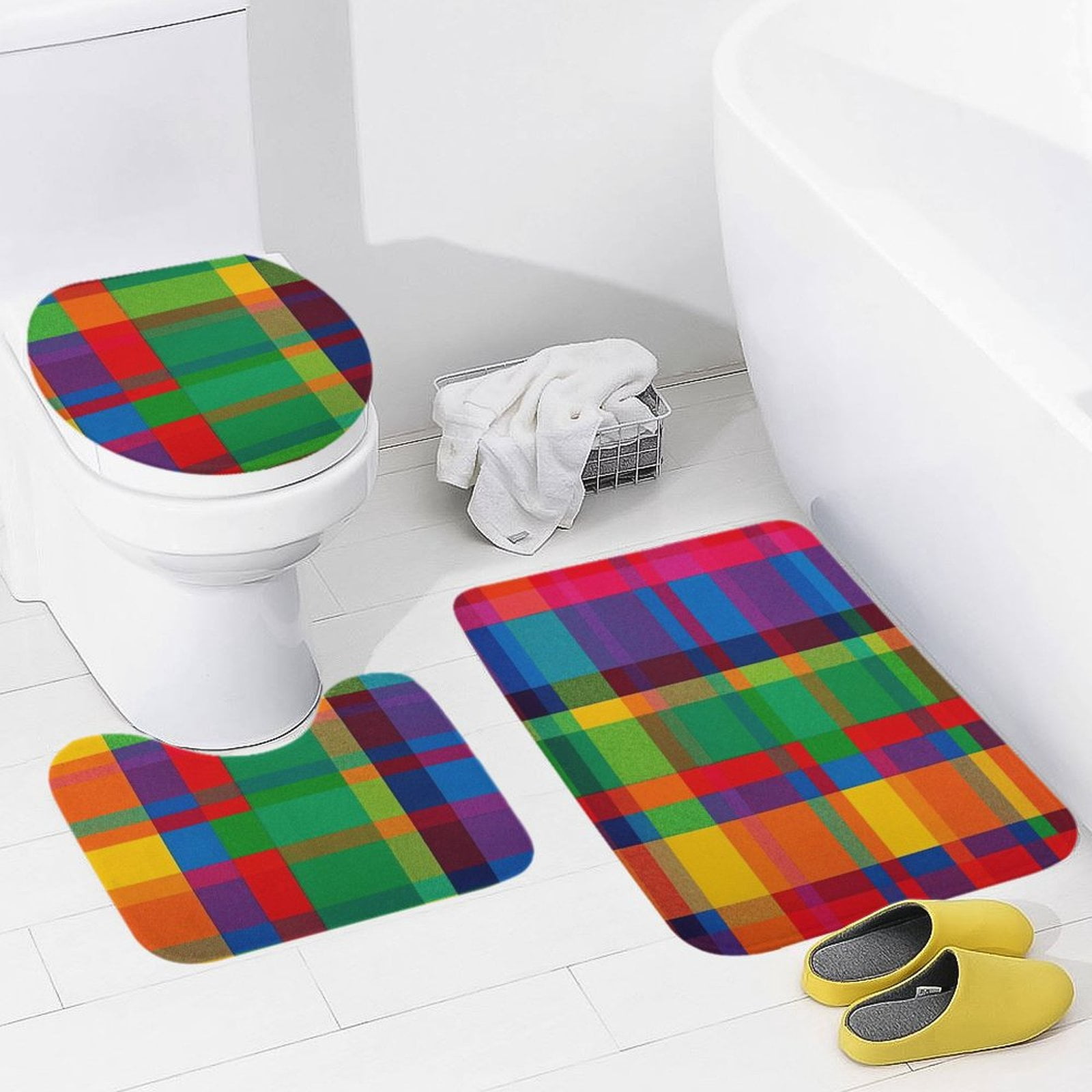 3D Abstract Lines Bathroom Mats Set 3-piece Bath Mats , Floor Rug ...