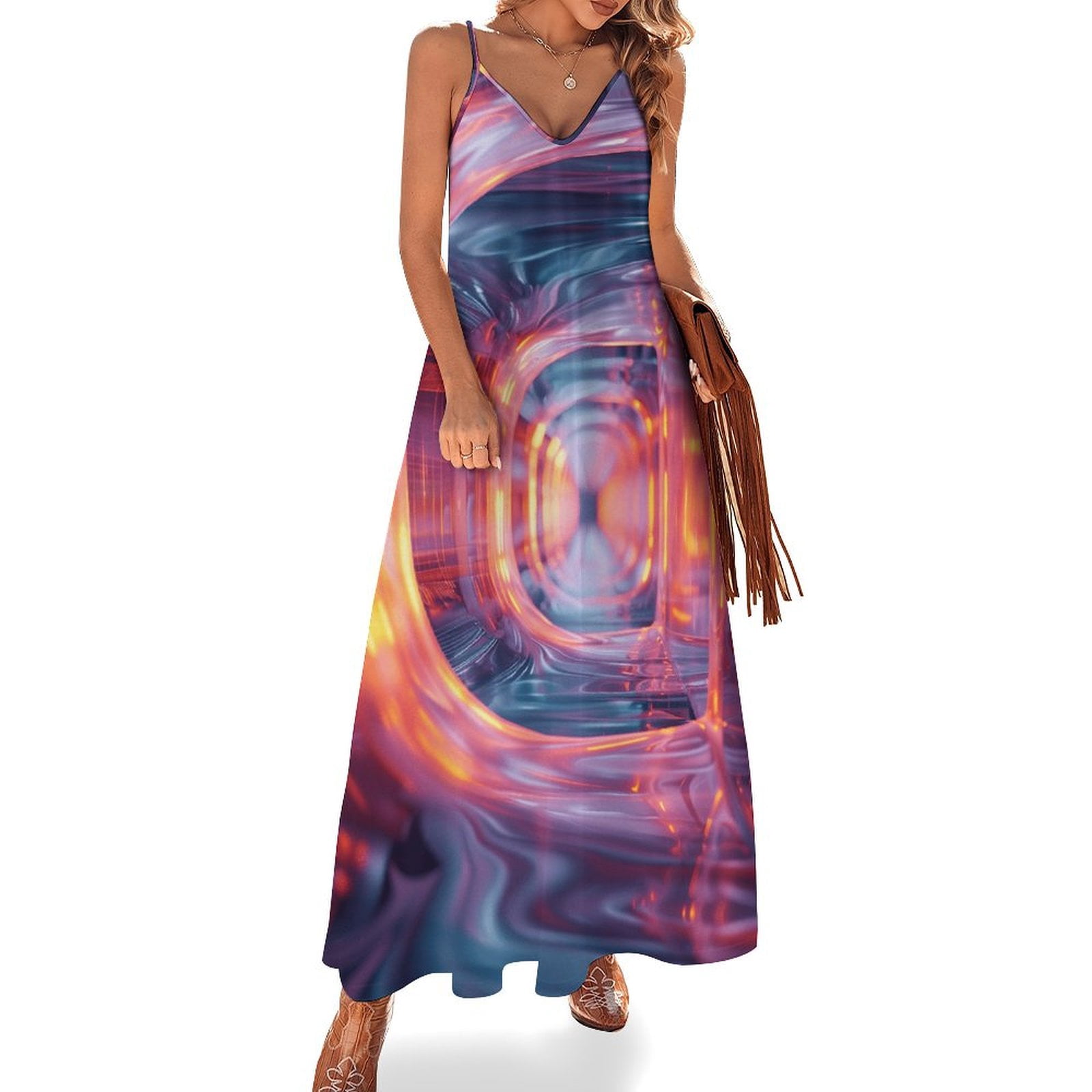 3D Abstract Lines Design Sleeveless Dress Woman Fashion Long Dresses ...
