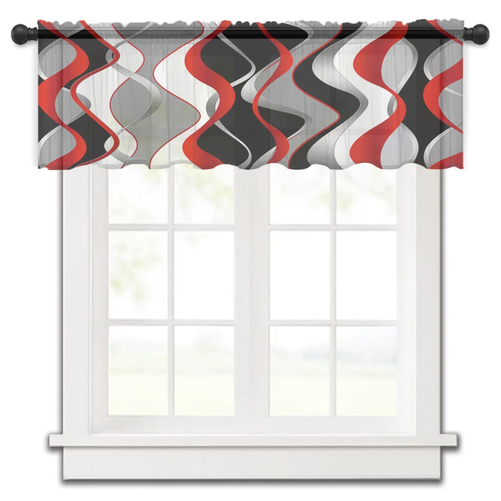 3D Abstract Lines Gradient Color Red Small Window Curtain Tulle Sheer ...