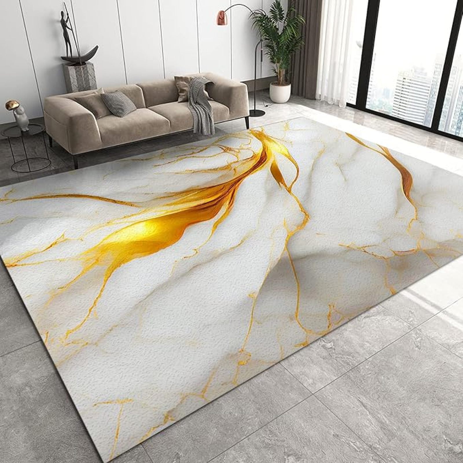 3D Abstract Marble Area Rugs, Gold White Oil Painting Art Apartment ...