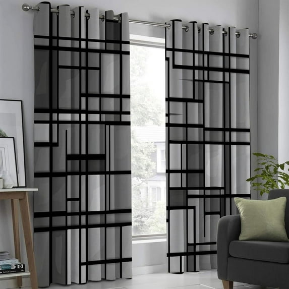 3D Abstract Mesh Blackout Curtains For Bedroom Living Room Charcoal ...