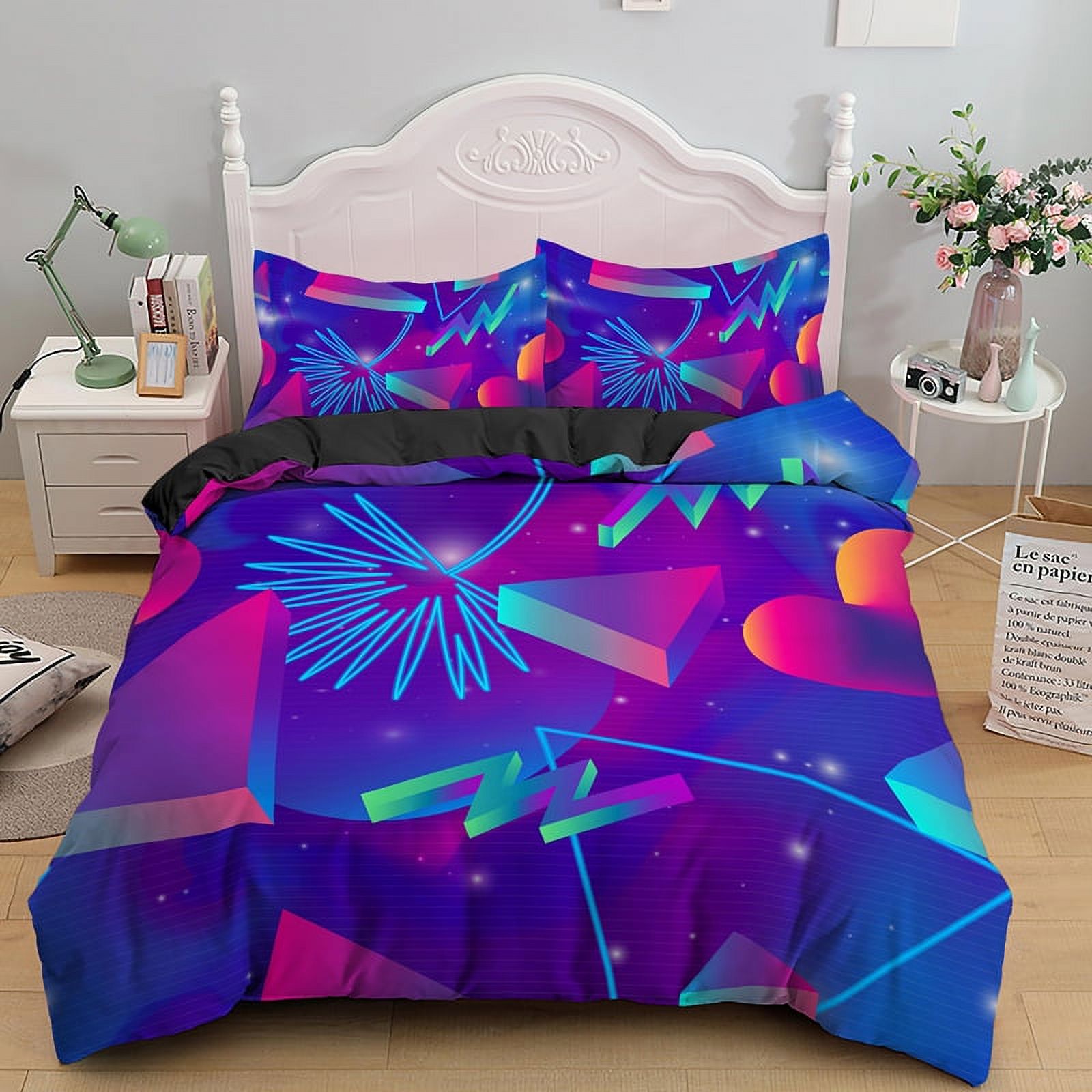 3D Abstract Modern Retro Neon Design Duvet Cover Geometric Sunset ...