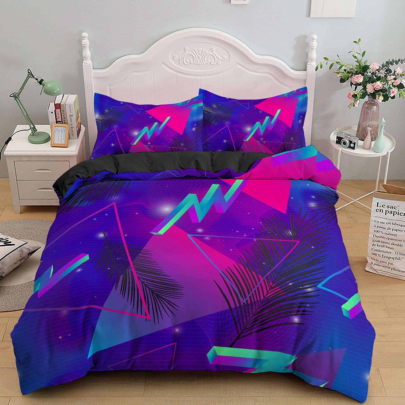 3D Abstract Modern Retro Neon Design Duvet Cover Geometric Sunset ...