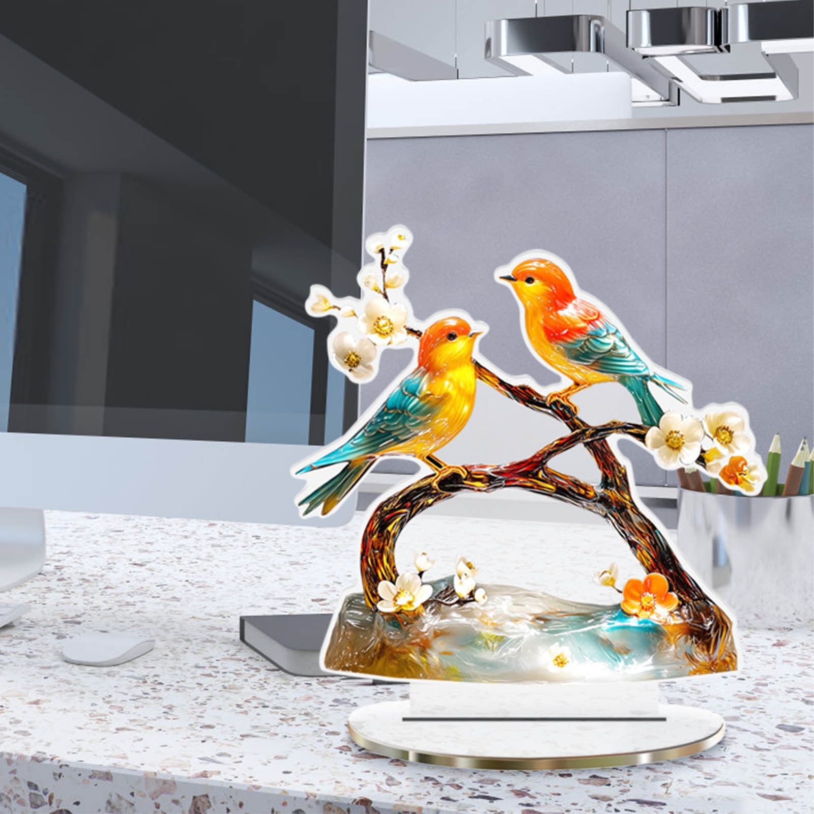 3D Acrylic Birds Tree Desktop Decor - Multi-Layer Transparent Modern ...