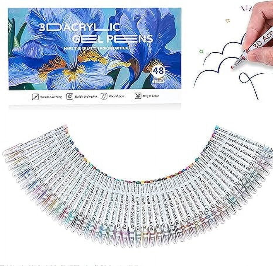 3D Acrylic Gel Pens, 12/24 Colors 3D Acrylic Pen 1.0 mm, Quick Dry Gel ...
