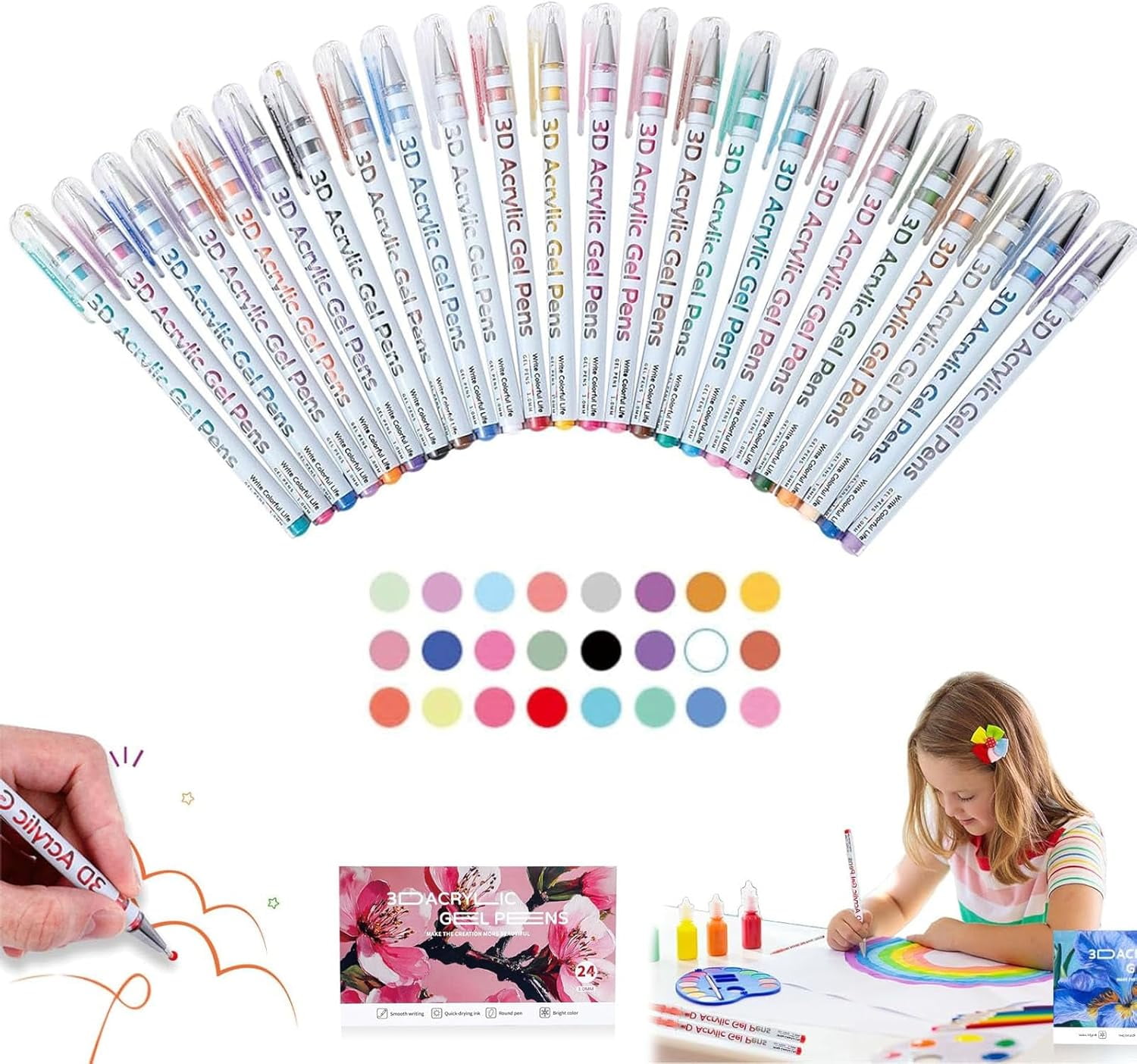 3D Acrylic Gel Pens, Coloring Paint Pen, 3D Acrylic 1.0mm Pen,Gel Pens ...