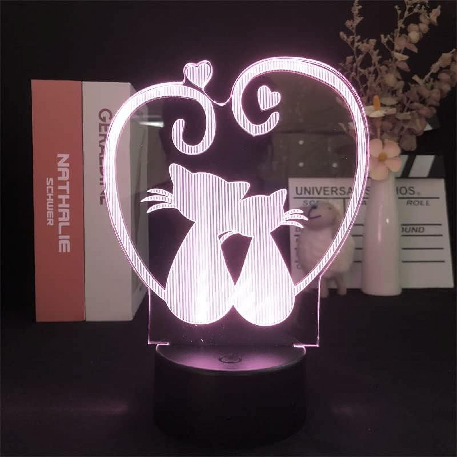 3D Acrylic Led Night Light Little Cat Figure Nightlight for Kid Child ...