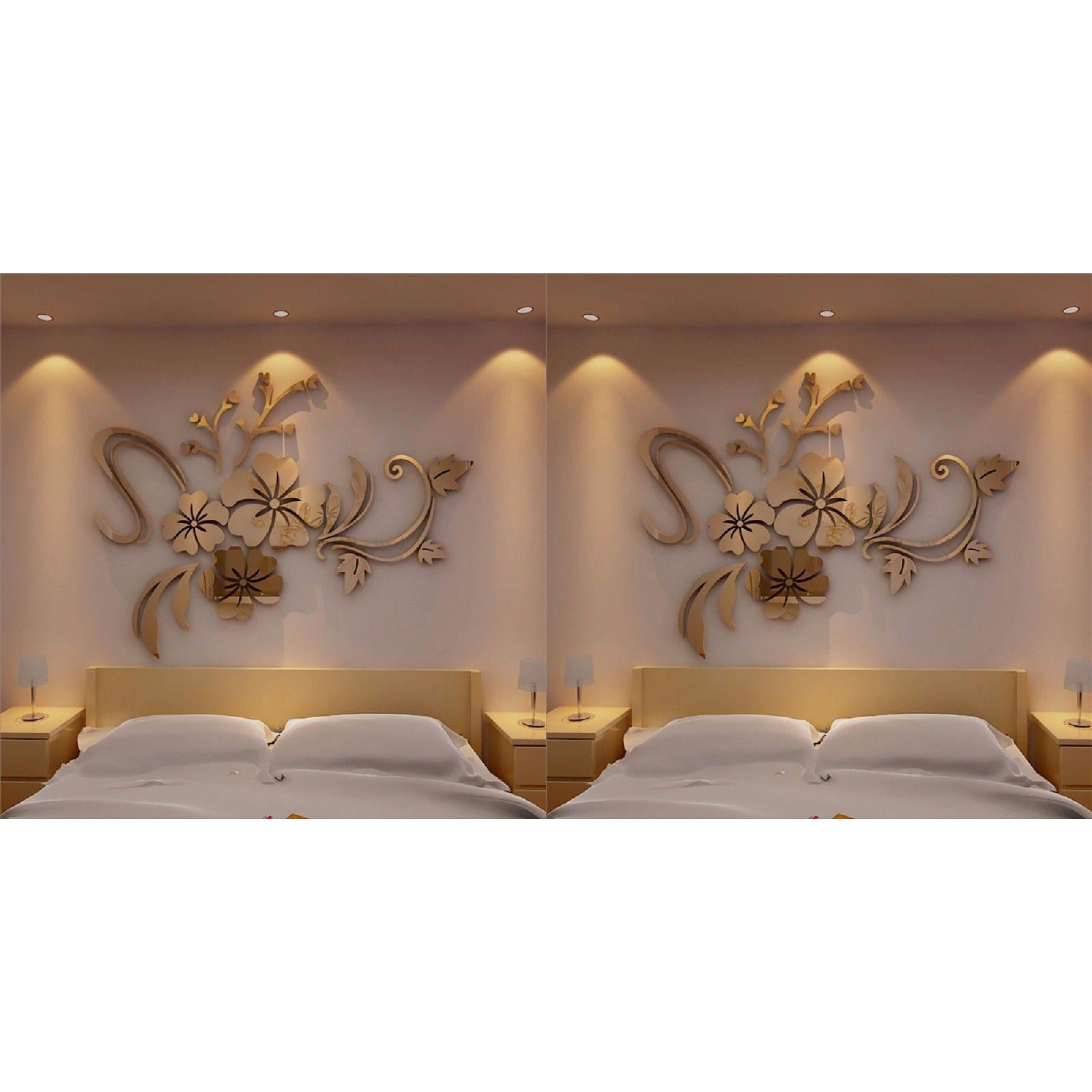 3D Acrylic Mirror Floral Wall Sticker, Family Wall Decals, Adhesive ...