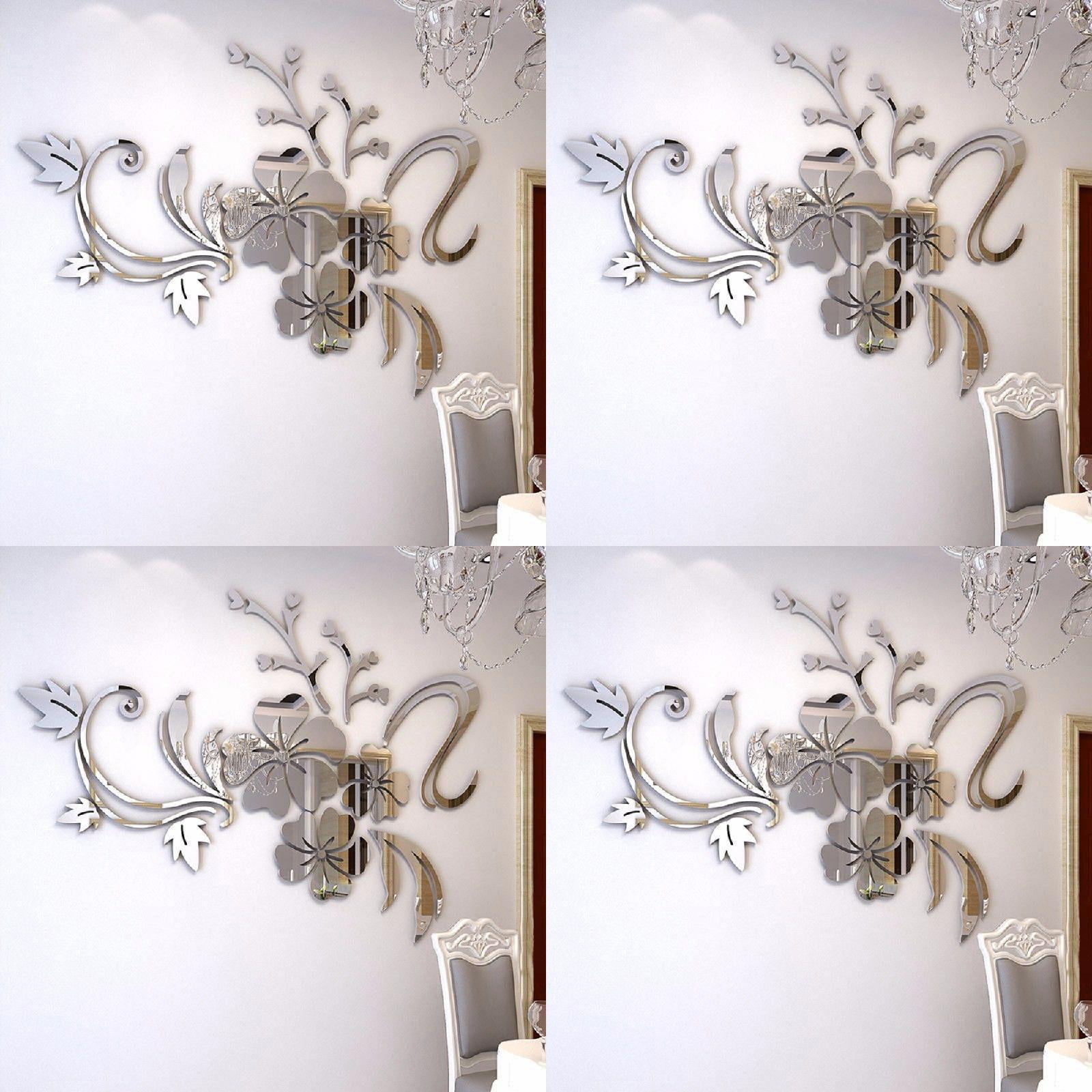 3D Acrylic Mirror Floral Wall Sticker, Family Wall Decals, Adhesive ...