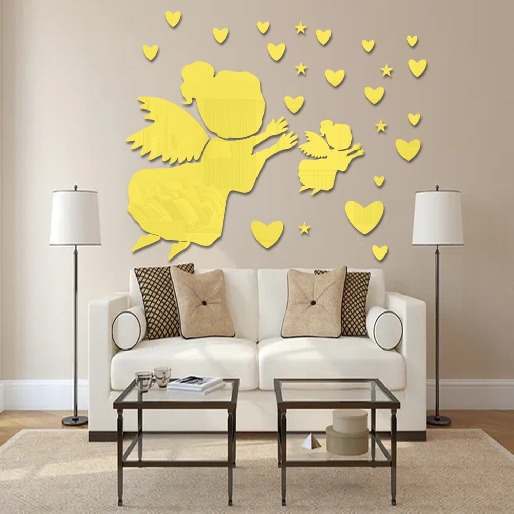 3D Acrylic Mirror Wall Decor Stickers Removable Love Angel Shape Mirror ...