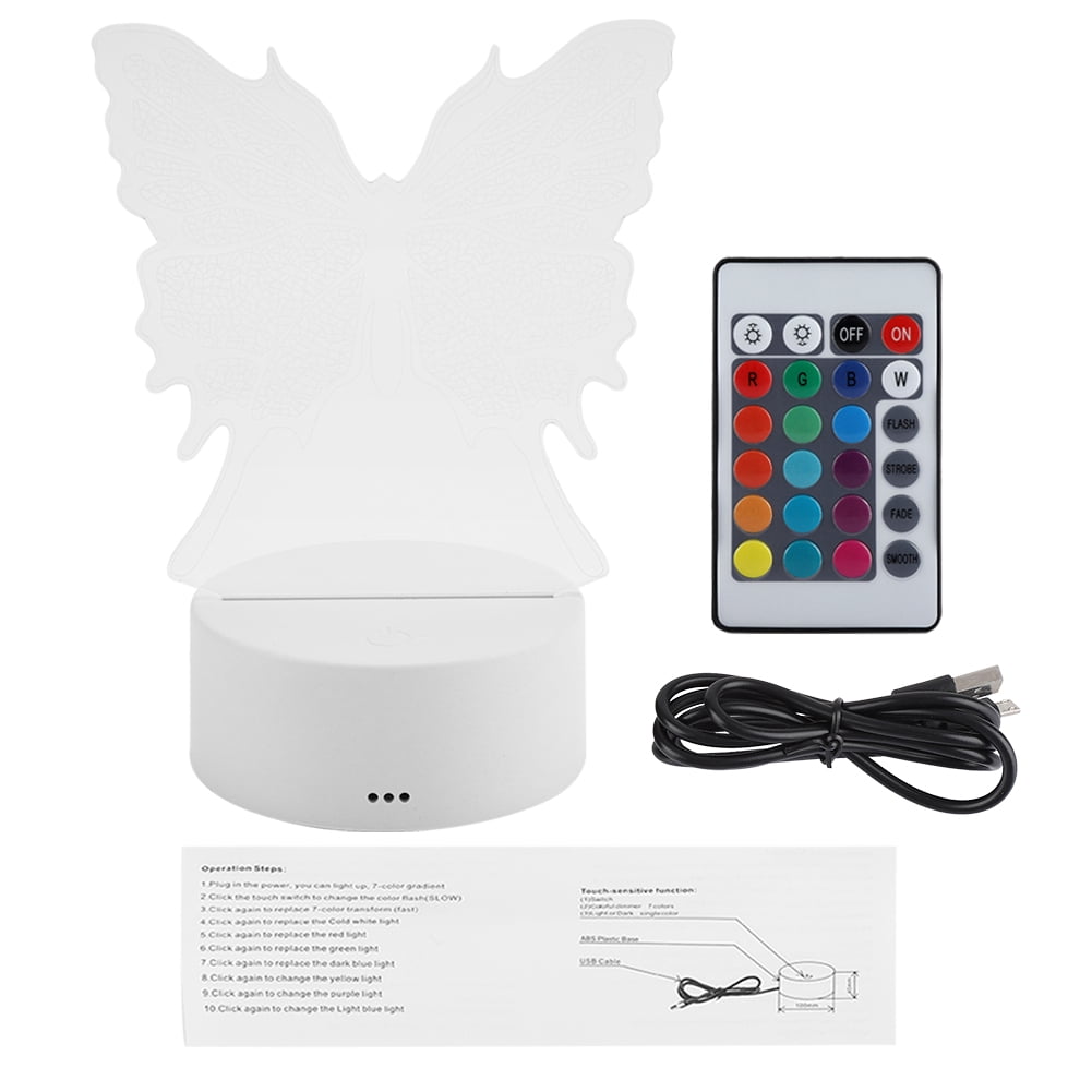 3D Acrylic Panel, 7-Color, Remote Control, USB-powered RGB LED Touch ...