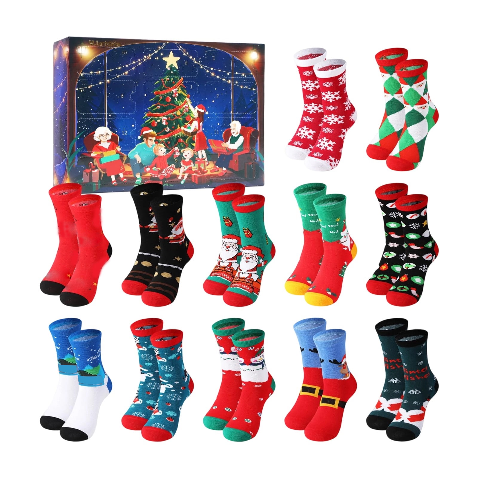 3D Advent Calendar Socks Box - 12/24-Pack Christmas Countdown Surprise ...
