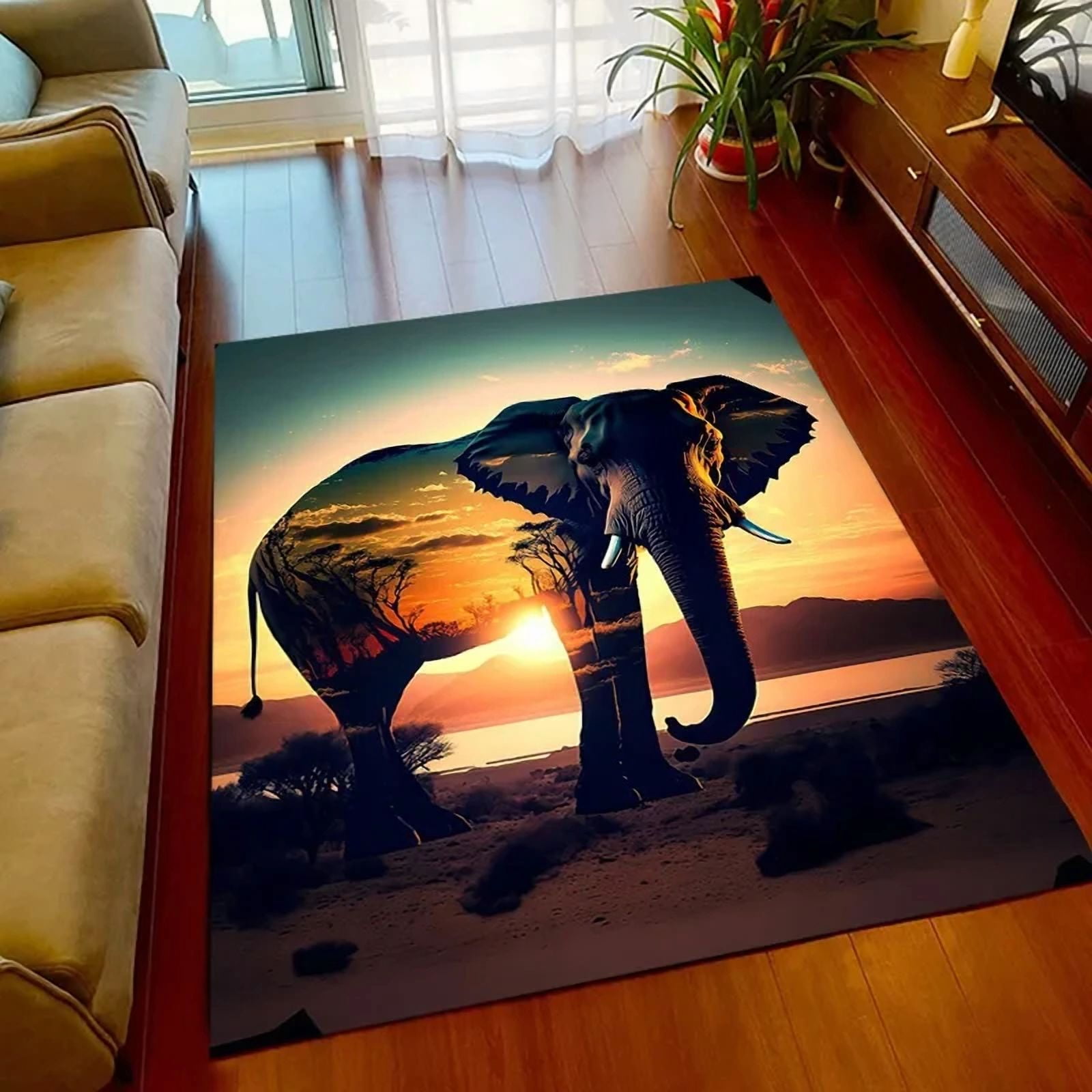 3D Africa Elephant Carpet Cartoon Animals Face Art Rugs for Bedroom ...