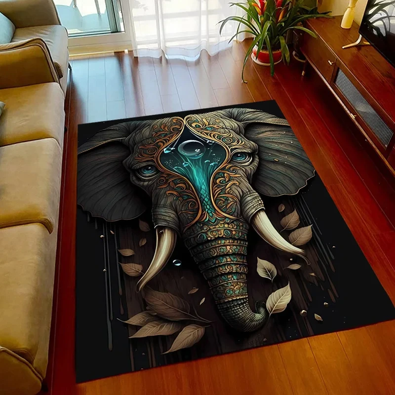 3D Africa Elephant Carpet Cartoon Animals Face Art Rugs for Bedroom ...