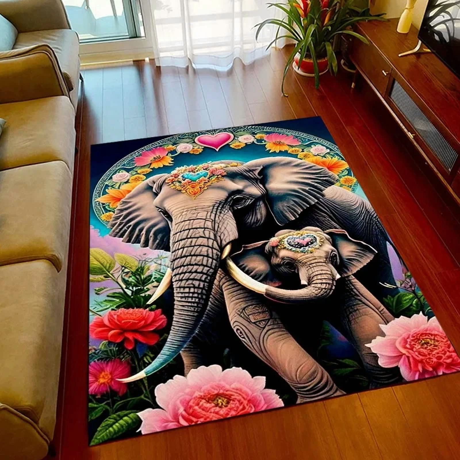 3D Africa Elephant Carpet Cartoon Animals Face Art Rugs for Bedroom ...