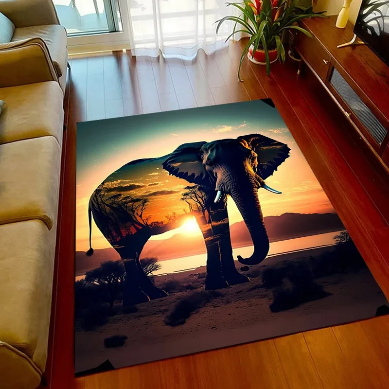 3D Africa Elephant Carpet Cartoon Animals Face Art Rugs for Bedroom ...