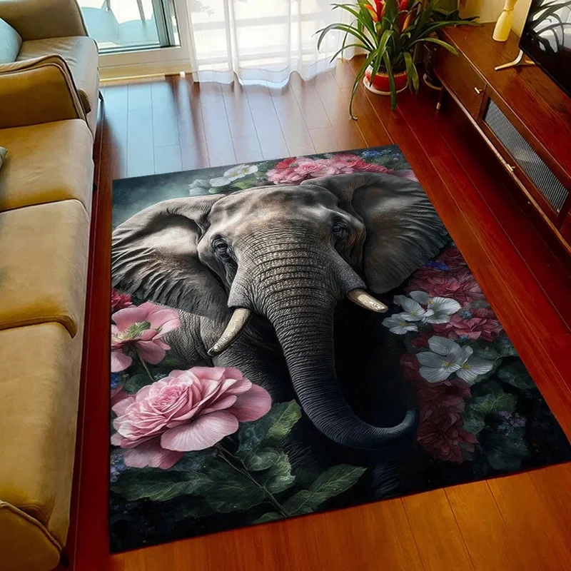 3D Africa Elephant Carpet Cartoon Animals Face Art Rugs for Bedroom ...