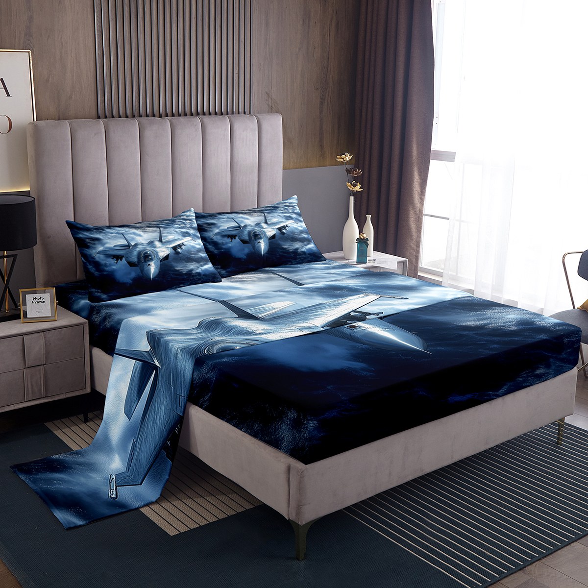 3D Airplane Bed Sheet Set,Fighter Aircraft Men Fitted Sheet Set Queen 4 ...