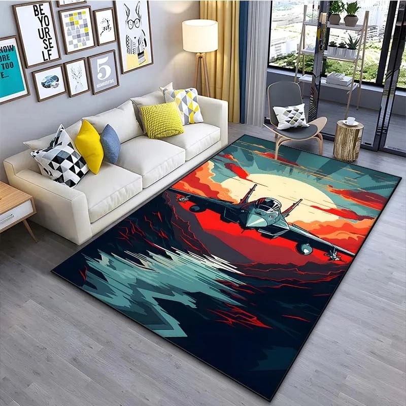 3D Airplane Fighter Pattern Rug Home Living Room Bedroom Bedside ...