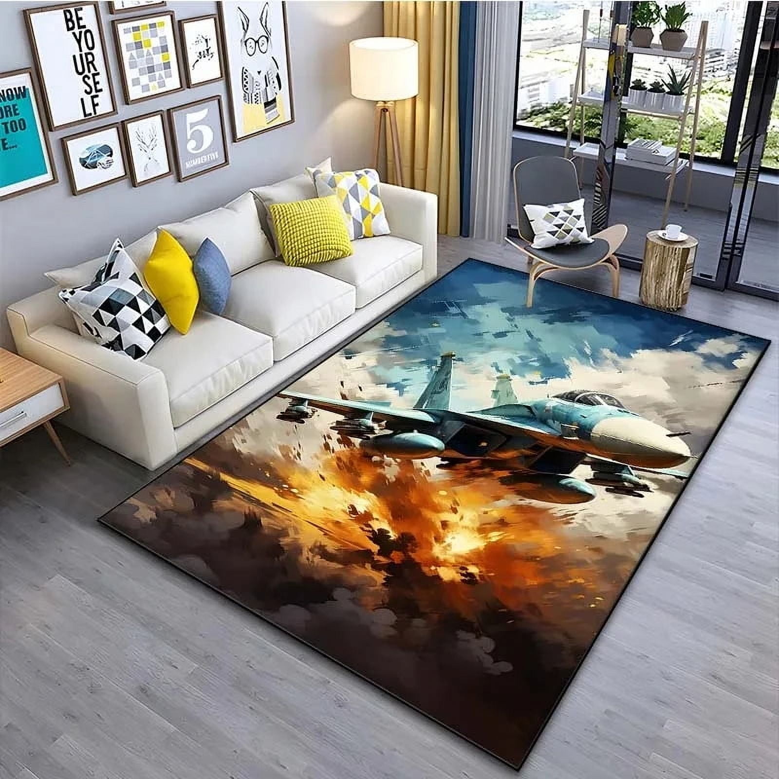 3D Airplane Fighter Pattern Rug Home Living Room Bedroom Bedside ...